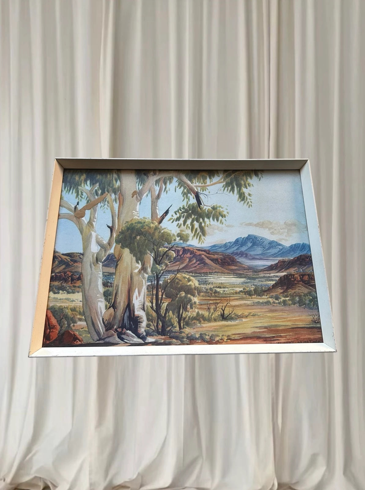 Vintage Australian Landscape Oil Painting - Gum Trees and Mountains ...